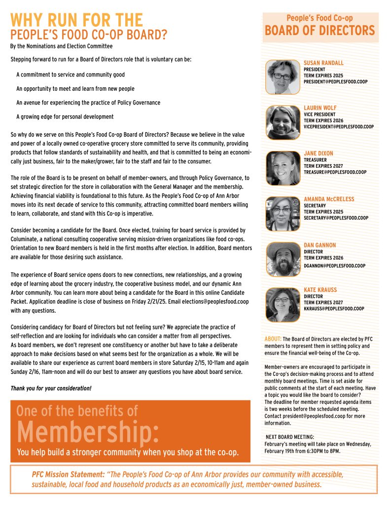 PFC Board February 2025 Newsletter - People's Food Co-op